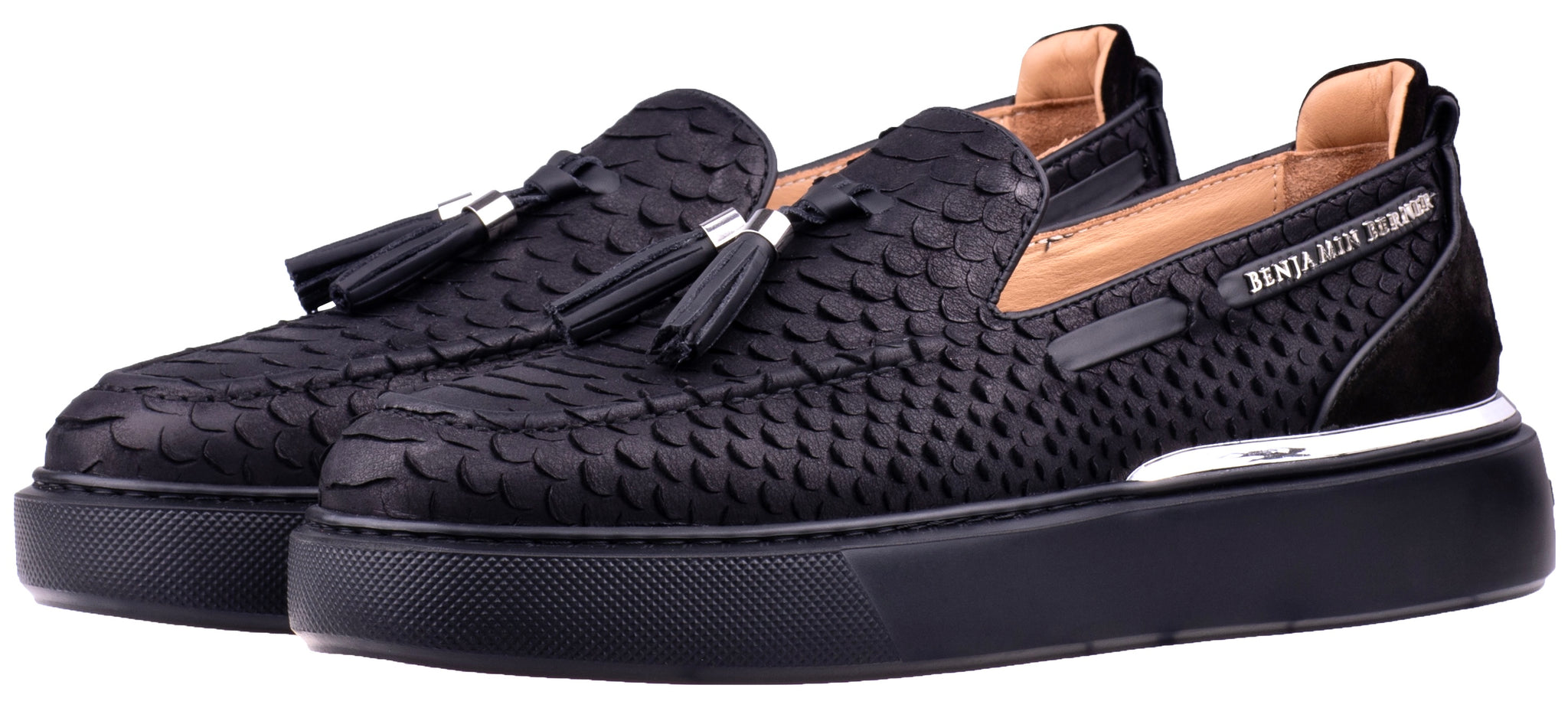 BNJ ORION BLACK PYTHON CUT TASSEL LOAFER