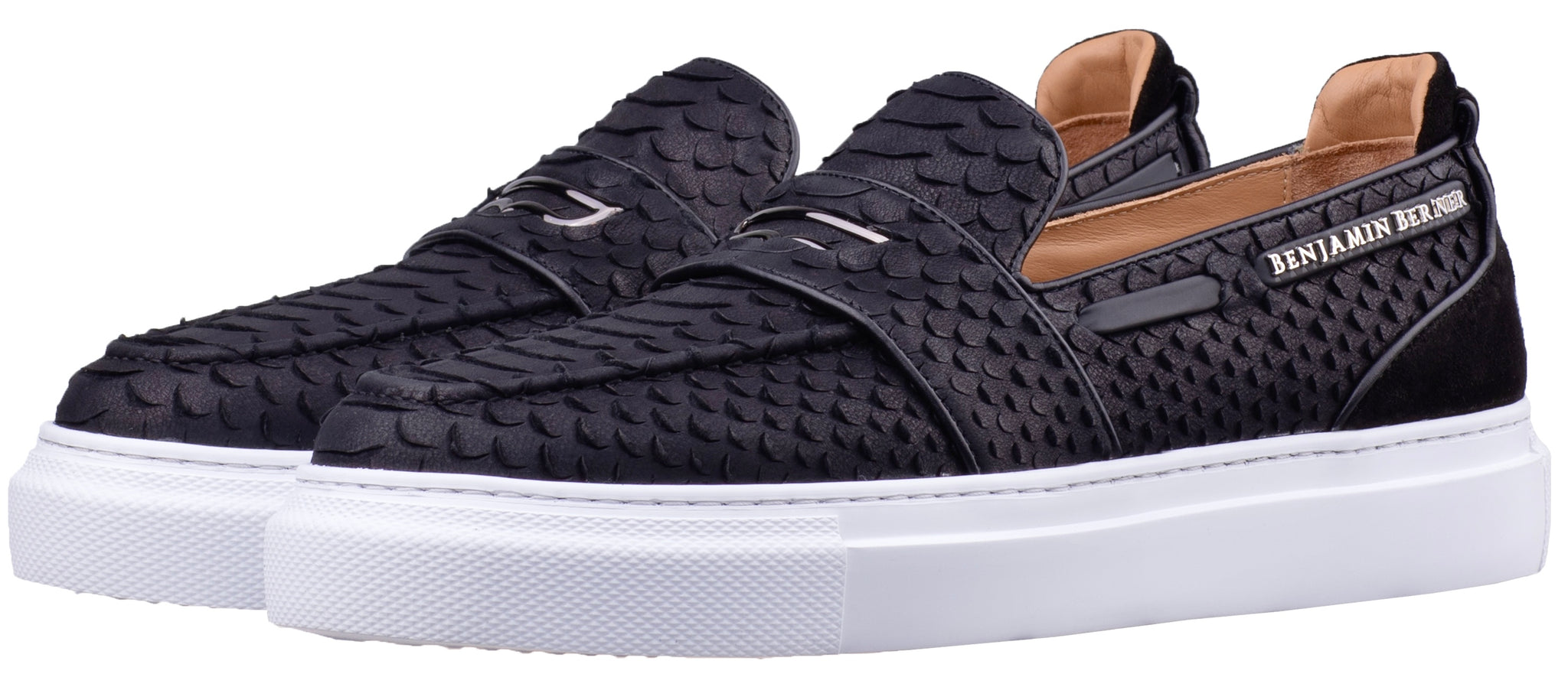 BNJ ENZO BLACK PYTHON CUT NUBUCK PENNY LOAFER